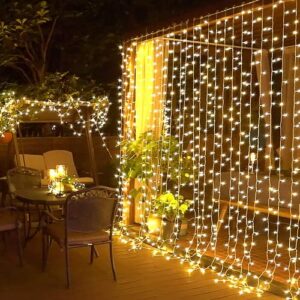 jmexsuss 300 led remote control curtain lights, plug in fairy curtain lights outdoor, window wall hanging curtain string lights for bedroom backdrop wedding party xmas indoor decor, warm white