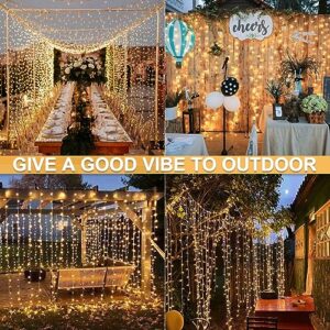 JMEXSUSS 300 LED Remote Control Curtain Lights, Plug in Fairy Curtain Lights Outdoor, Window Wall Hanging Curtain String Lights for Bedroom Backdrop Wedding Party Xmas Indoor Decor, Warm White