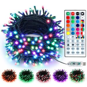 brizled color changing led christmas lights, 33ft 100 lights string with remote, dimmable rgb decorative lights for xmas wreath and holiday decor