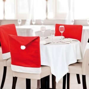 IXI 4-Pieces Christmas Chair Covers - Red Non-Woven Fabrics Santa Claus Hat Chair Back Covers for Xmas Decor