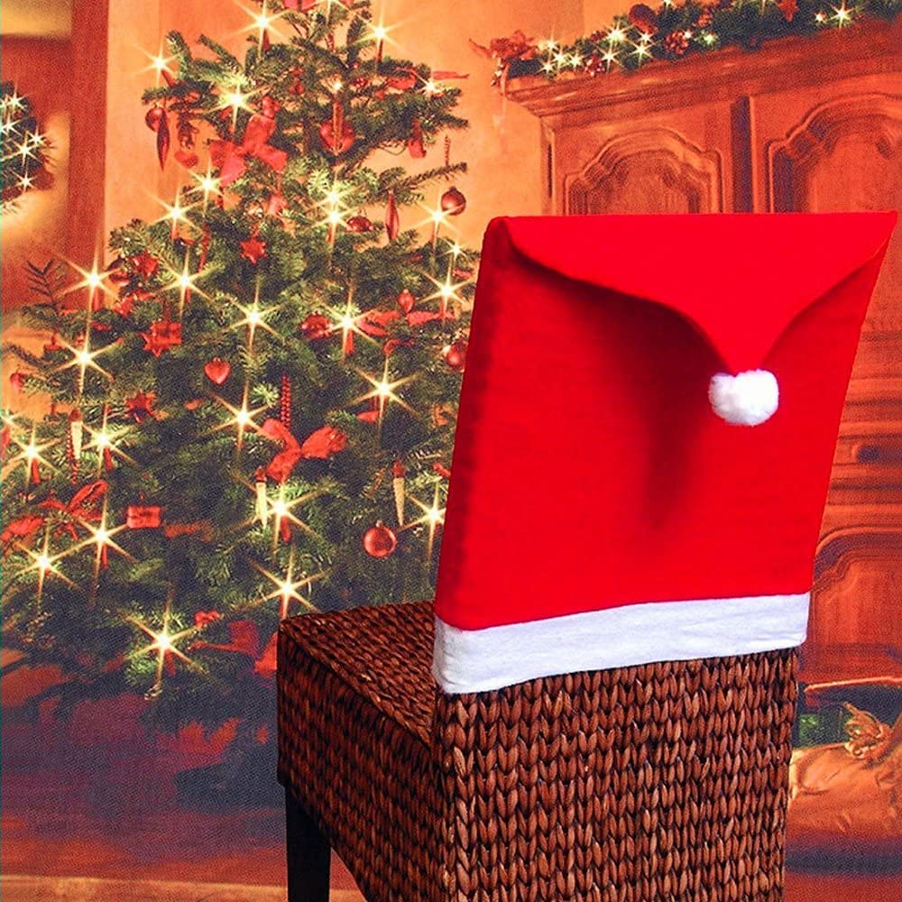 IXI 4-Pieces Christmas Chair Covers - Red Non-Woven Fabrics Santa Claus Hat Chair Back Covers for Xmas Decor