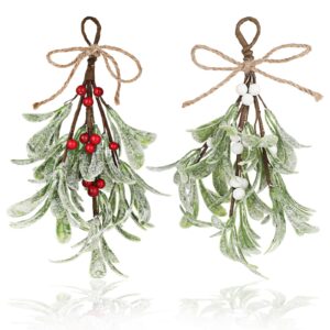 tiesome christmas mistletoe decor, 2 pcs artificial mistletoe ornament mistletoe hanging decorations glitter christmas tree accessories artificial dry leaf hanging decoration for tree door