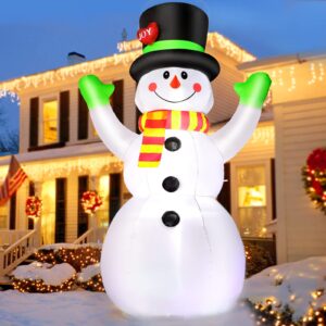 7 ft christmas inflatables giant snowman outdoor decorations, blow up snow man yard decor built-in bright led light wear magic hat, weatherproof holiday for garden patio lawn party xmas gifts