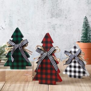 christmas decor 3 pieces wood table christmas tree rustic christmas tree farmhouse wooden xmas centerpiece for table small table christmas trees tiered tray decoration (buffalo plaid style)