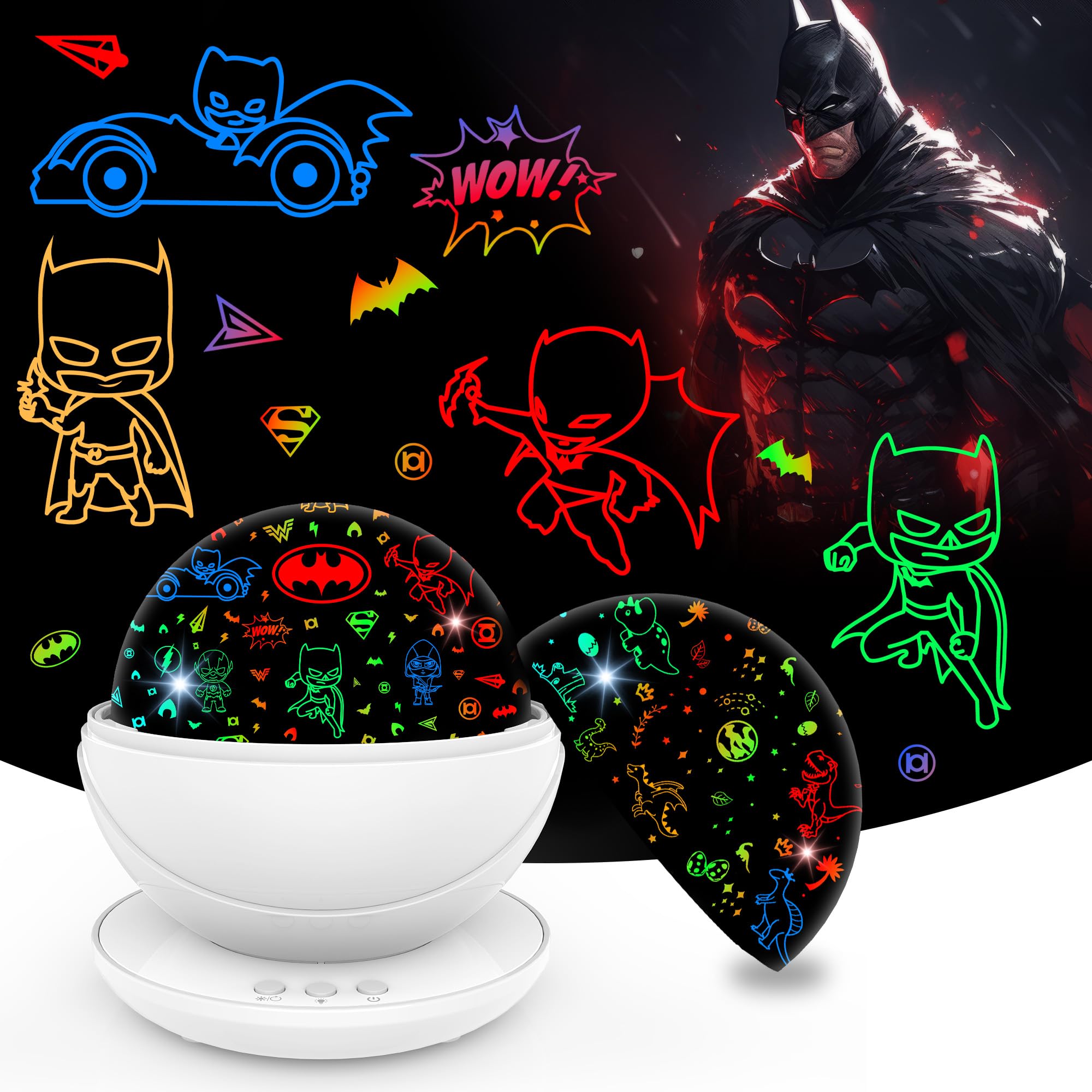 VANSHINIEER Batman Night Light Projector for Kids Dinosaur Toys for Boys, Superman Baby Night Light for Christmas Birthday Gift, 360 Degree Rotation, Party Festival Decor