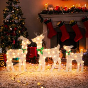 mcow set of 3 reindeer christmas decorations light, outdoor pre lit holiday decor, lighted 2d deer family set for indoor outside home lawn yard garden patio 30.5 in buck, sdzs011