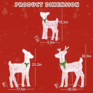 MCOW Set of 3 Reindeer Christmas Decorations Light, Outdoor Pre Lit Holiday Decor, Lighted 2D Deer Family Set for Indoor Outside Home Lawn Yard Garden Patio 30.5 in Buck, SDZS011