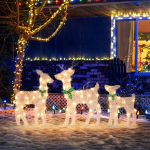 MCOW Set of 3 Reindeer Christmas Decorations Light, Outdoor Pre Lit Holiday Decor, Lighted 2D Deer Family Set for Indoor Outside Home Lawn Yard Garden Patio 30.5 in Buck, SDZS011