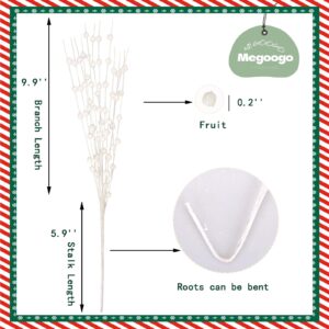 Megoogo 12 PCS Artificial Glitter Berry, White Christmas Glitter Picks Artificial Berries Stems Ornaments Fake Xmas Stem Decorative Sticks for Vases Tall DIY Wreath Home Decor (15.8’’)