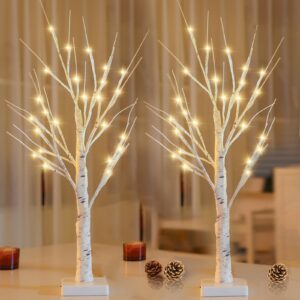 2-pack 2ft lighted birch tree for easter decor with timer, easter tree spring decor birch tree with 48 led warm white lights, artificial tree light for indoor easter decorations home decor