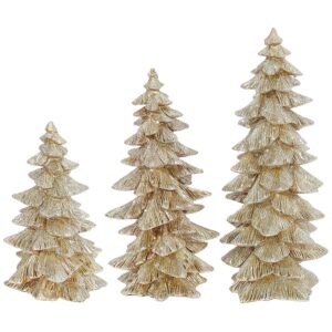 raz set of 3 champagne gold glittered christmas trees- 6.5 inches to 9.5 inches tall