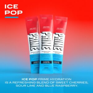 PRIME HYDRATION+ Sticks ICE POP | Hydration Powder Single Serve Sticks | Electrolyte Powder On The Go | Low Sugar | Caffeine-Free | Vegan | 16 Sticks