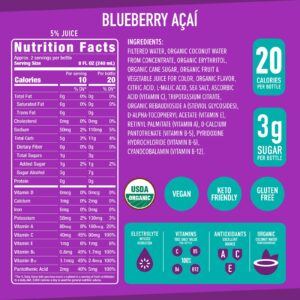 Roar Organic Electrolyte Infusions - USDA Organic - Blueberry Acai - with Antioxidants, B Vitamins, Low-Calorie, Low-Sugar, Low-Carb, Coconut Water Infused Beverage 18 Fl Oz (Pack of 12)