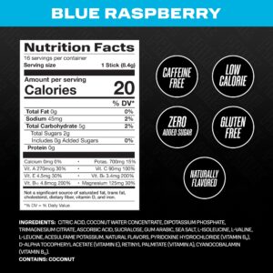 PRIME HYDRATION+ Sticks Blue Raspberry | Hydration Powder Single Serve Sticks | Electrolyte Powder On The Go | 250mg BCAAs, B Vitamins, Antioxidants | Low Sugar | Caffeine-Free | Vegan | 16 Sticks