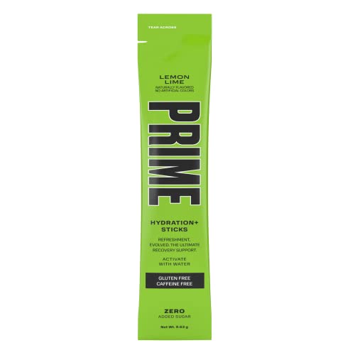 PRIME HYDRATION+ Sticks Lemon Lime | Hydration Powder Single Serve Sticks | Electrolyte Powder On The Go | Low Sugar | Caffeine-Free | Vegan | 6 Sticks