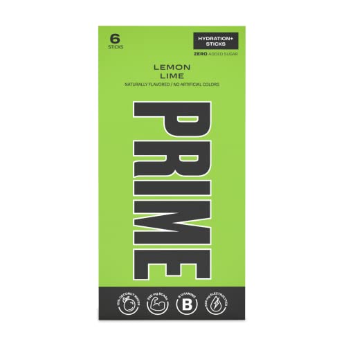 PRIME HYDRATION+ Sticks Lemon Lime | Hydration Powder Single Serve Sticks | Electrolyte Powder On The Go | Low Sugar | Caffeine-Free | Vegan | 6 Sticks