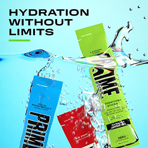 PRIME HYDRATION+ Sticks Lemon Lime | Hydration Powder Single Serve Sticks | Electrolyte Powder On The Go | Low Sugar | Caffeine-Free | Vegan | 6 Sticks