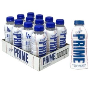 prime dodgers pack of 12 limited edition | sports drinks | electrolyte enhanced for ultimate hydration | 250mg bcaas | b vitamins | antioxidants | 2g of sugar | 16.9 fluid ounce