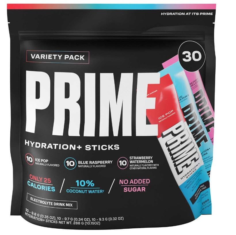 Prime Hydration+ Sticks Electrolyte Drink Mix, Variety Pack, 30 pack