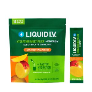 liquid i.v.® hydration multiplier® +energy - mango tamarind - hydration powder packets | electrolyte powder drink mix | convenient single-serving sticks | non-gmo | 1 pack (14 servings)