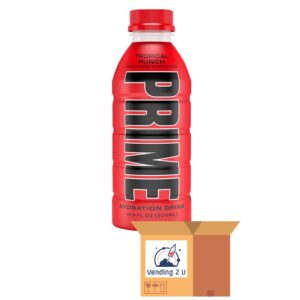 prime hydration drink tropical punch, 16.9oz bottles, 6 units, with v2u custom koozie