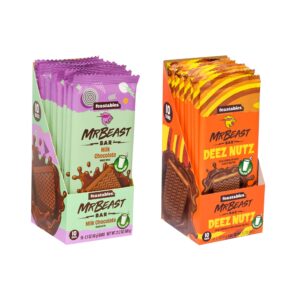 feastables mrbeast peanut butter and milk chocolate bars bundle - made with grass-fed milk chocolate and organic cocoa, simple ingredients (10 count, pack of 2)