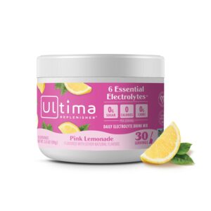 ultima replenisher daily electrolyte drink mix – pink lemonade, 30 serving – hydration powder with 6 key electrolytes & trace minerals – keto friendly, vegan, non-gmo & sugar-free electrolyte powder