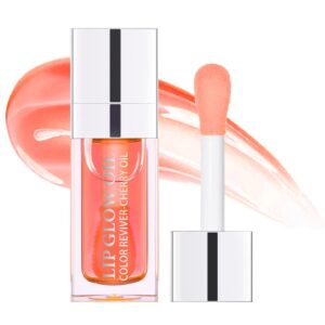 fovcos hydrating lip glow oil, moisturizing lip glow oil, lip plumper gloss, transparent lip gloss, lip oil, plumping lip oil, lip balm, tinted lip balm lip care (pink)