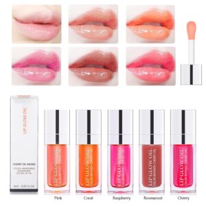 Fovcos Hydrating Lip Glow Oil, Moisturizing Lip Glow Oil, Lip Plumper Gloss, Transparent Lip Gloss, Lip Oil, Plumping Lip Oil, Lip Balm, Tinted Lip Balm Lip Care (Pink)