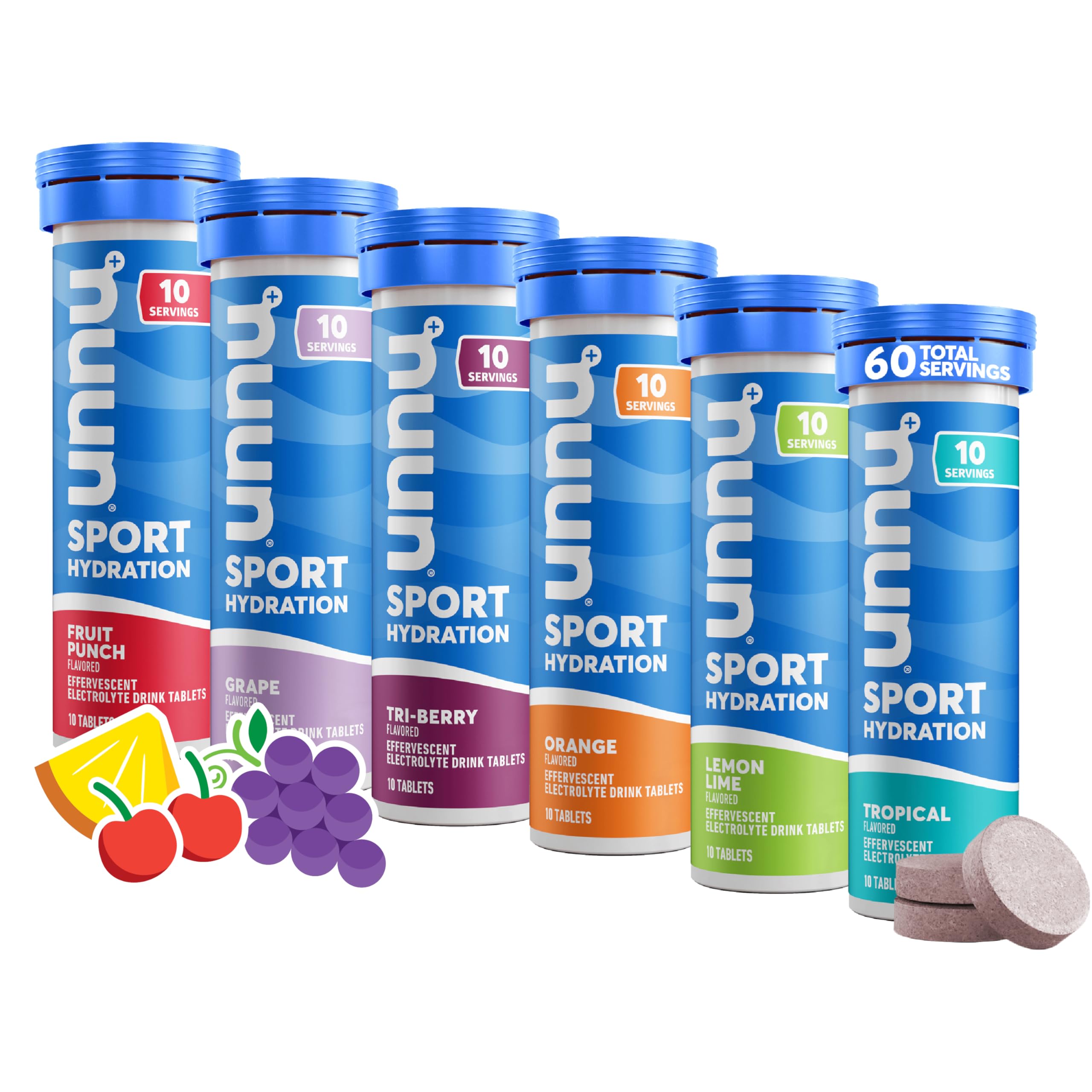 Nuun Sport Electrolyte Tablets for Proactive Hydration, Variety Pack, 6 Pack (60 Servings)