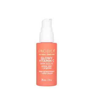 pacifica beauty, glowy vitamin c skin solve makeup primer, brighten, prime, blur, minimize appearance of pores, glowy hydrated skin, vitamin c, smooths, dewy, lightweight, makeup grip primer, vegan