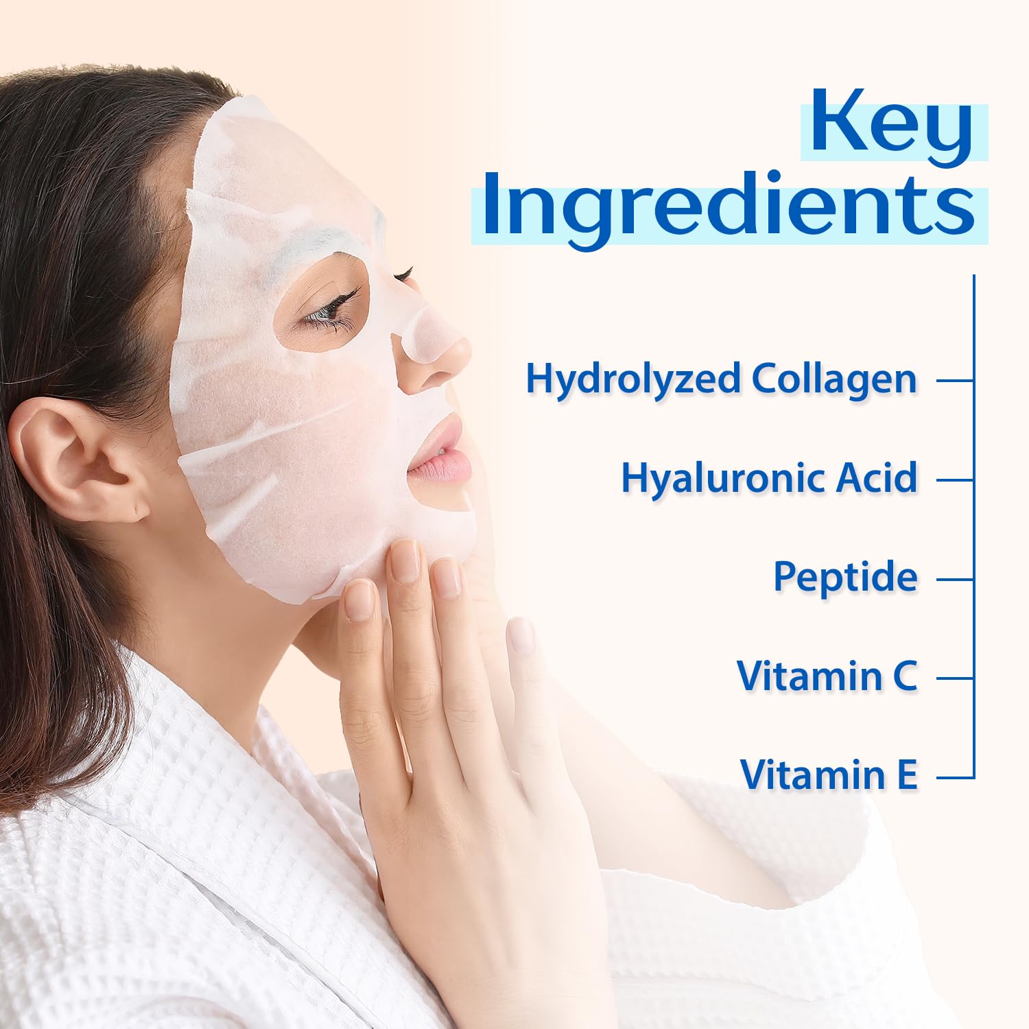 Ebanel 15 Pack Collagen Peptide Hydrating Face Masks, Instant Brightening Firming Anti Aging Face Sheet Masks, Moisturizing Spa Face Masks Skincare with Hyaluronic Acid, Vitamin C, Chamomile, Aloe