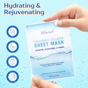 Ebanel 15 Pack Collagen Peptide Hydrating Face Masks, Instant Brightening Firming Anti Aging Face Sheet Masks, Moisturizing Spa Face Masks Skincare with Hyaluronic Acid, Vitamin C, Chamomile, Aloe