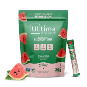 ultima replenisher daily electrolyte drink mix – watermelon, 20 stickpacks – hydration packets with 6 electrolytes & trace minerals – keto friendly, vegan, non-gmo & sugar-free electrolyte powder