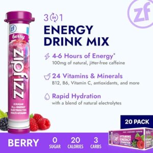 Zipfizz Energy Drink Mix, Electrolyte Hydration Powder with B12 and Multi Vitamin, Berry (20 Count)