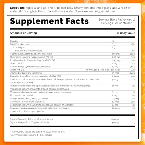 Emergen-C Citrus-Ginger Fizzy Drink Mix, Turmeric and Ginger, Immune Support, Natural Flavors with High Potency Vitamin C, 18 Count