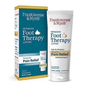 frankincense & myrrh foot pain relief lotion - intensive foot therapy - dual action neuropathy cream for legs & plantar fasciitis relief | hydrating skin repair with essential oils, 3 ounce (1-pack)