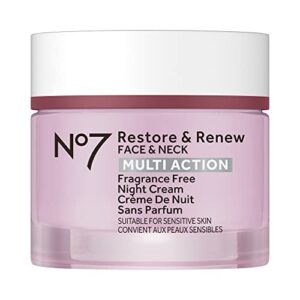 no7 restore & renew multi action face & neck night cream - collagen peptide anti-aging face cream - hydrating hyaluronic acid + skin firming fragrance-free (50ml)