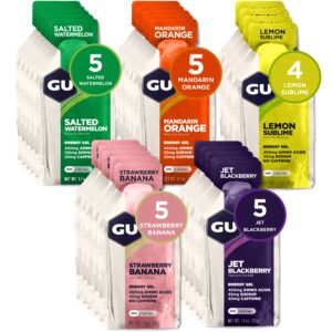 gu energy original sports nutrition energy gel, vegan, gluten-free, kosher, and dairy-free on-the-go energy for any workout, 24-count, assorted fruity flavors