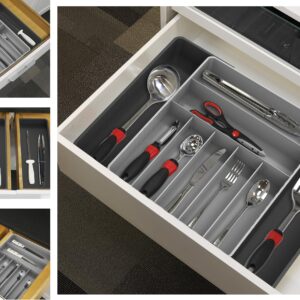 Simple Houseware Kitchen Drawer Flatware Organizer, Black/Gray