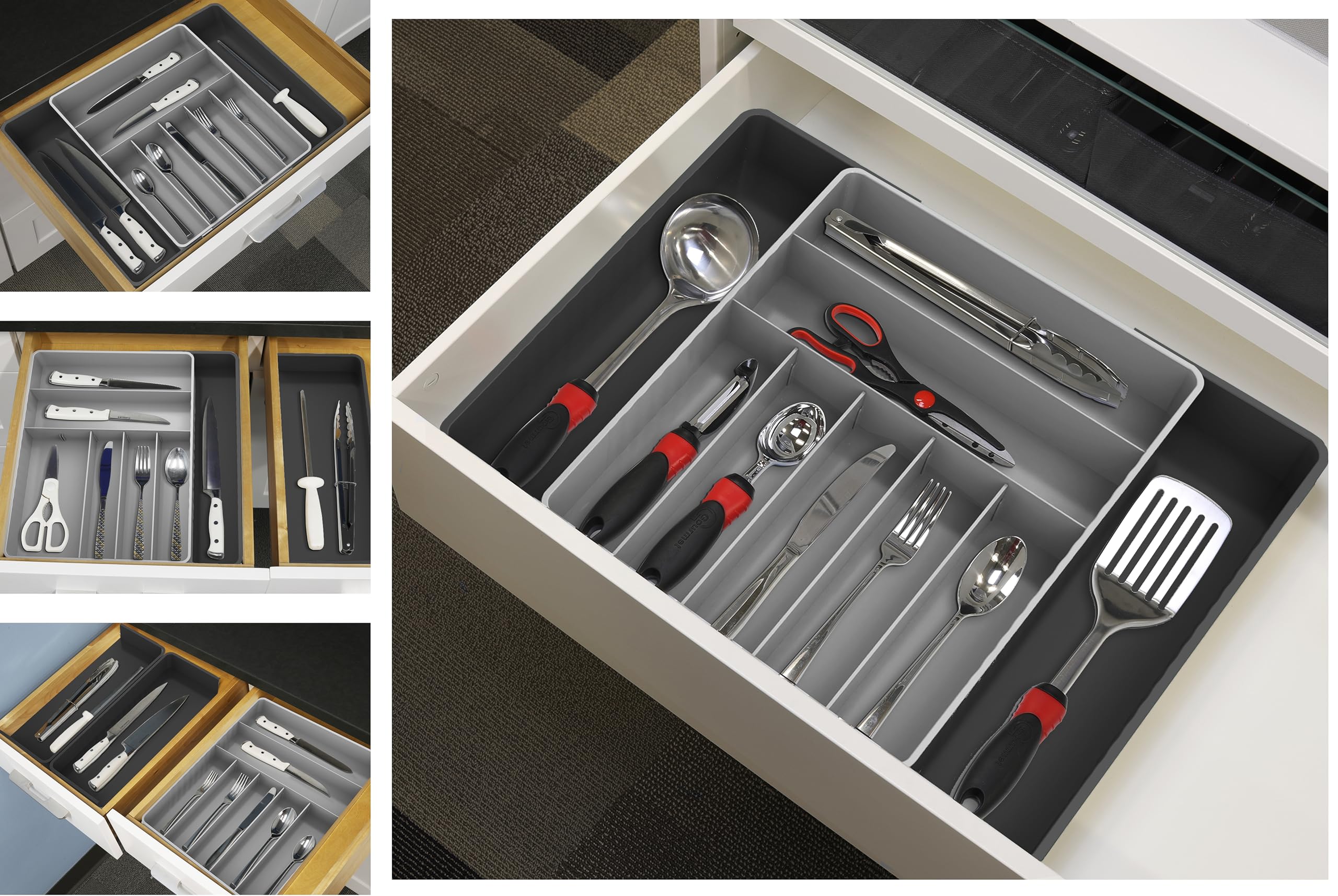 Simple Houseware Kitchen Drawer Flatware Organizer, Black/Gray