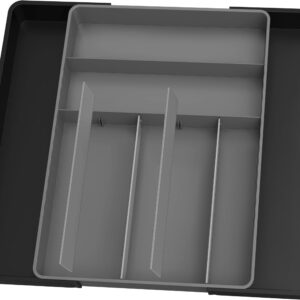 Simple Houseware Kitchen Drawer Flatware Organizer, Black/Gray