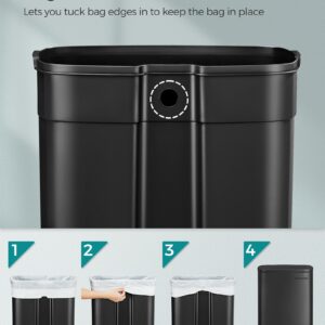 SONGMICS 13 Gallon Trash Can, Stainless Steel Kitchen Garbage Can, Recycling or Waste Bin, Soft Close, Step-On Pedal, Removable Inner Bucket, Black ULTB050B01