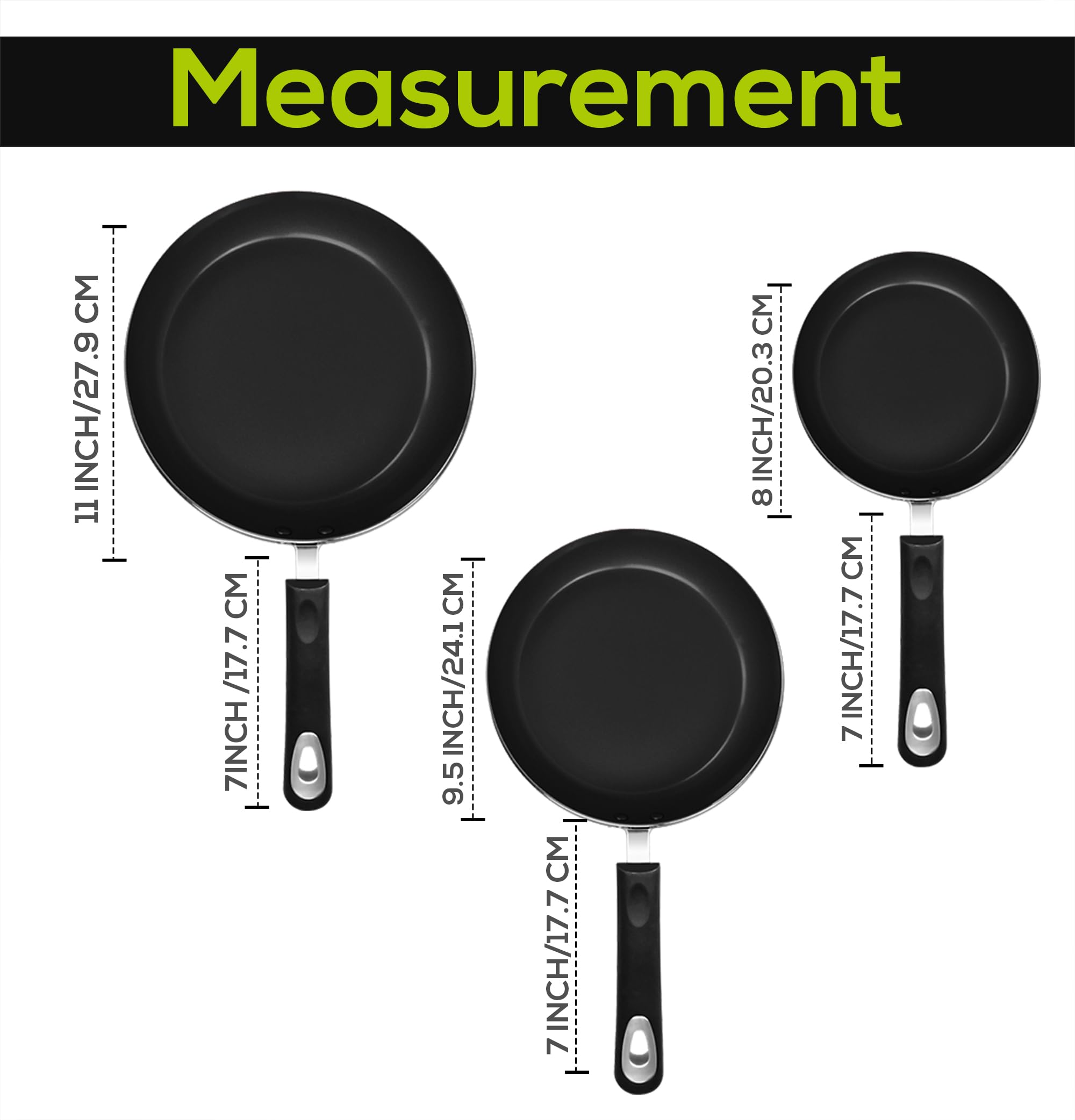 Utopia Kitchen Nonstick Frying Pan Set - 3 Piece Induction Bottom - 8 Inches, 9.5 Inches and 11 Inches - (Black)