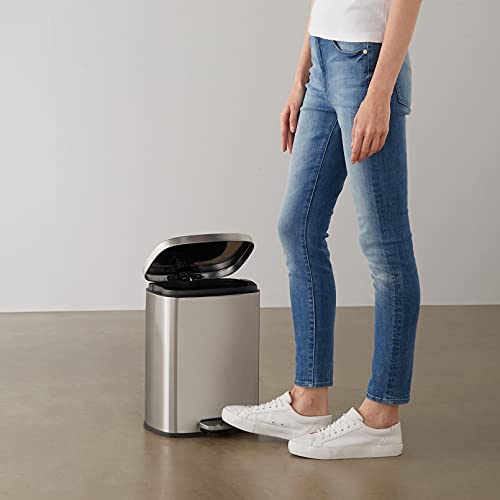 Amazon Basics Smudge Resistant Small Rectangular Trash Can With Soft-Close Foot Pedal, for Bathroom/ Living room, Brushed Stainless Steel,12 Liter/3.1 Gal, Satin Nickel Finish,11.3"L x 9.9"W x 15.1"H