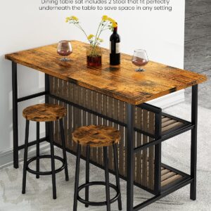 AWQM Kitchen Island with Seating, Wooden Counter Height Table with Storage Kitchen Table Set for 2, Pub Table Bar Table Set, 3 Piece Dining Table Set for Small Space,Walnut