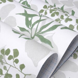 floral wallpaper peel and stick green leaf contact paper 17.71'' x 236'' vintage plant watercolor self adhesive textured wall paper vinyl for home decoration boho removable wallpaper