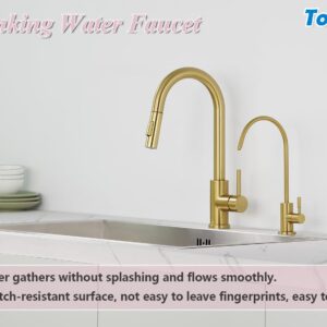 Tohlar Drinking Water Faucet for Kitchen Sink, Gold Filtered Water Faucet Lead-Free Reverse Osmosis Faucet Water Filtration System 304 Stainless Steel, Brushed Gold Finish