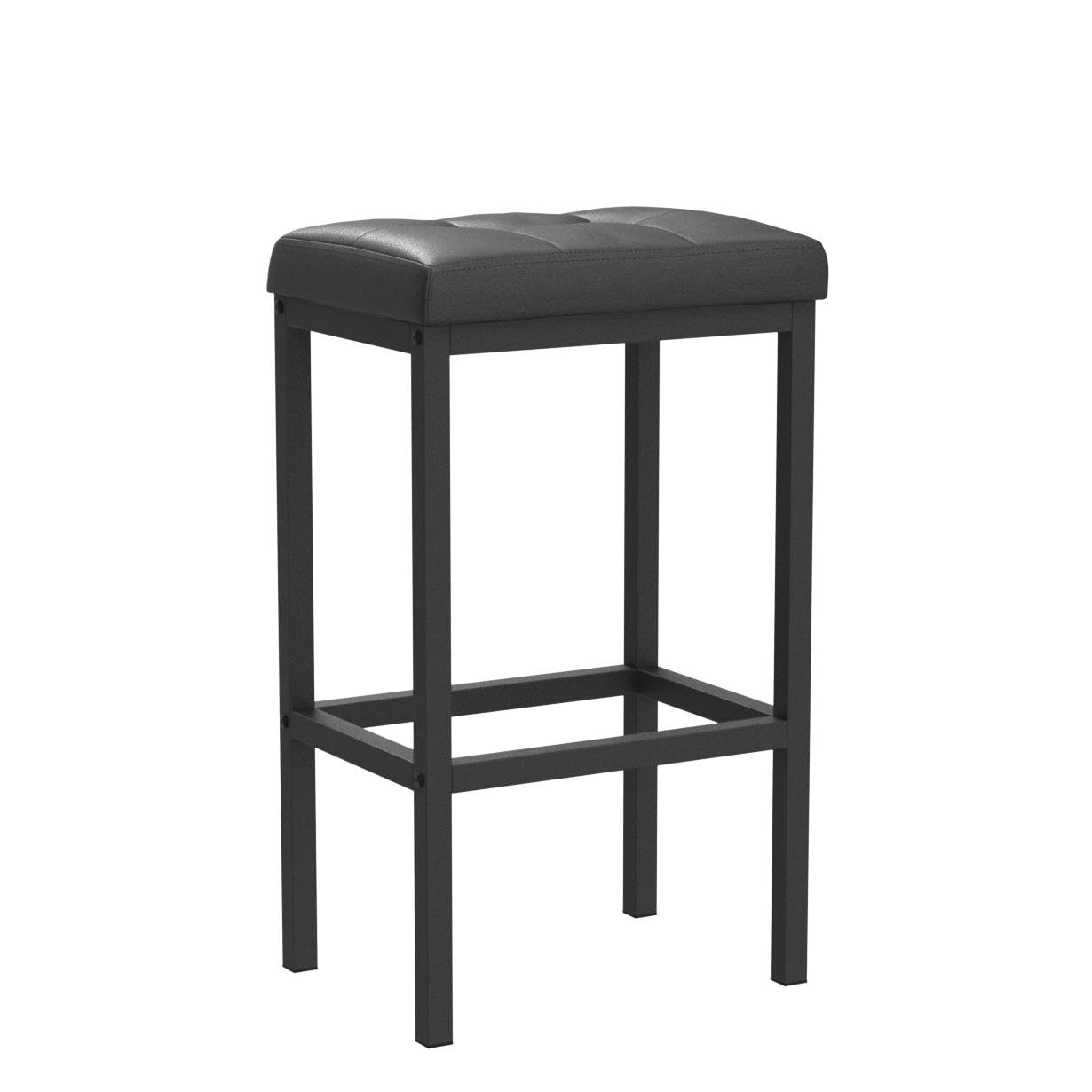 VASAGLE Bar Stools, Set of 2 PU Upholstered Breakfast Stool, 15.7 x 11.8 x 24.4 Inches, Backless, Simple Assembly, Industrial, Dining Room Kitchen Counter Bar, Black Seat and Black Frame ULBC068B81