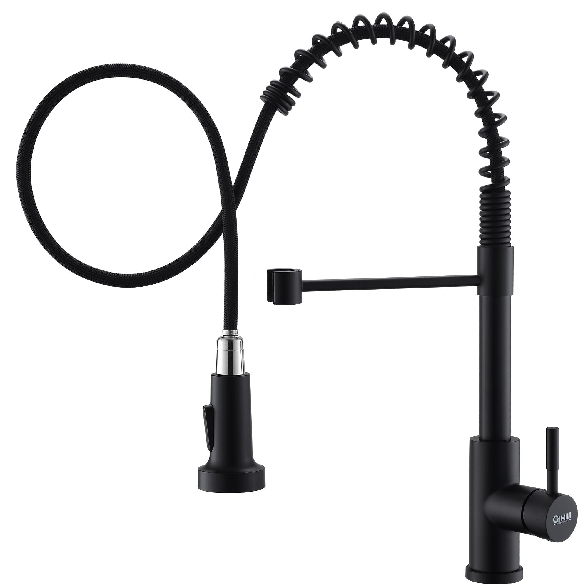 GIMILI Black Kitchen Faucets with Pull Down Sprayer, Single Handle Spring Kitchen Faucet, Commercial Modern rv Faucet for Kitchen Sink, Matte Black